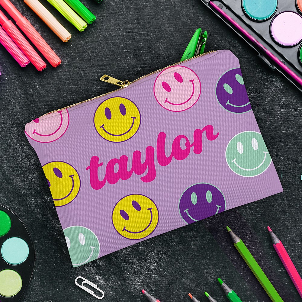Personalized Smiley Face Zipper Pencil Case