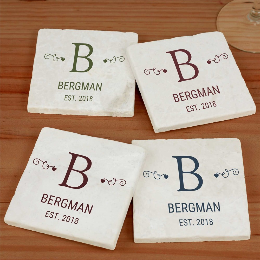 Personalized Family Monogram Marble Coasters | Gifts For You Now