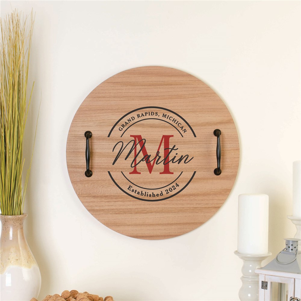 Personalized Round Tray Featuring City, State And Family Name