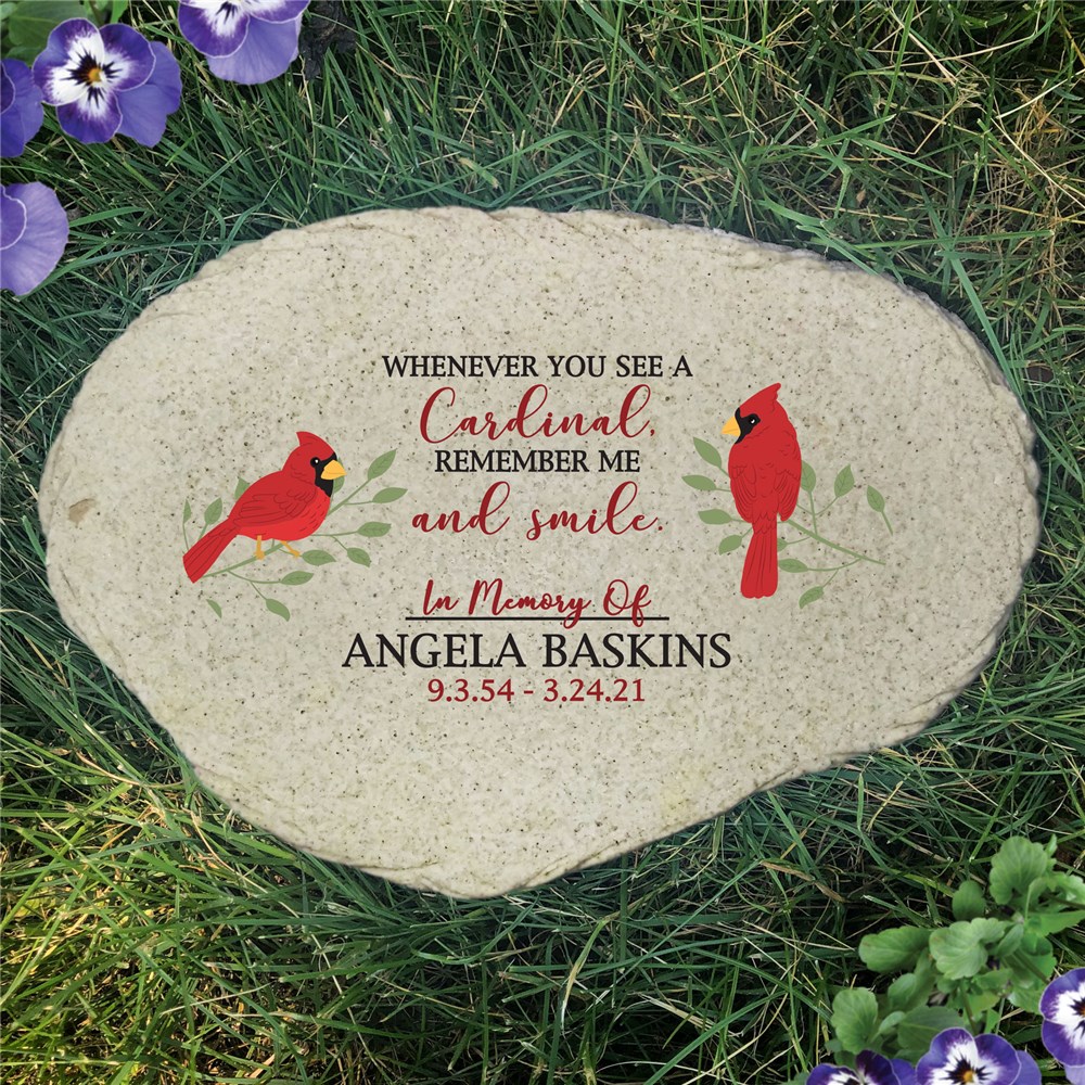 Personalized Remember Me Flat Memorial Garden Stone with Cardinal