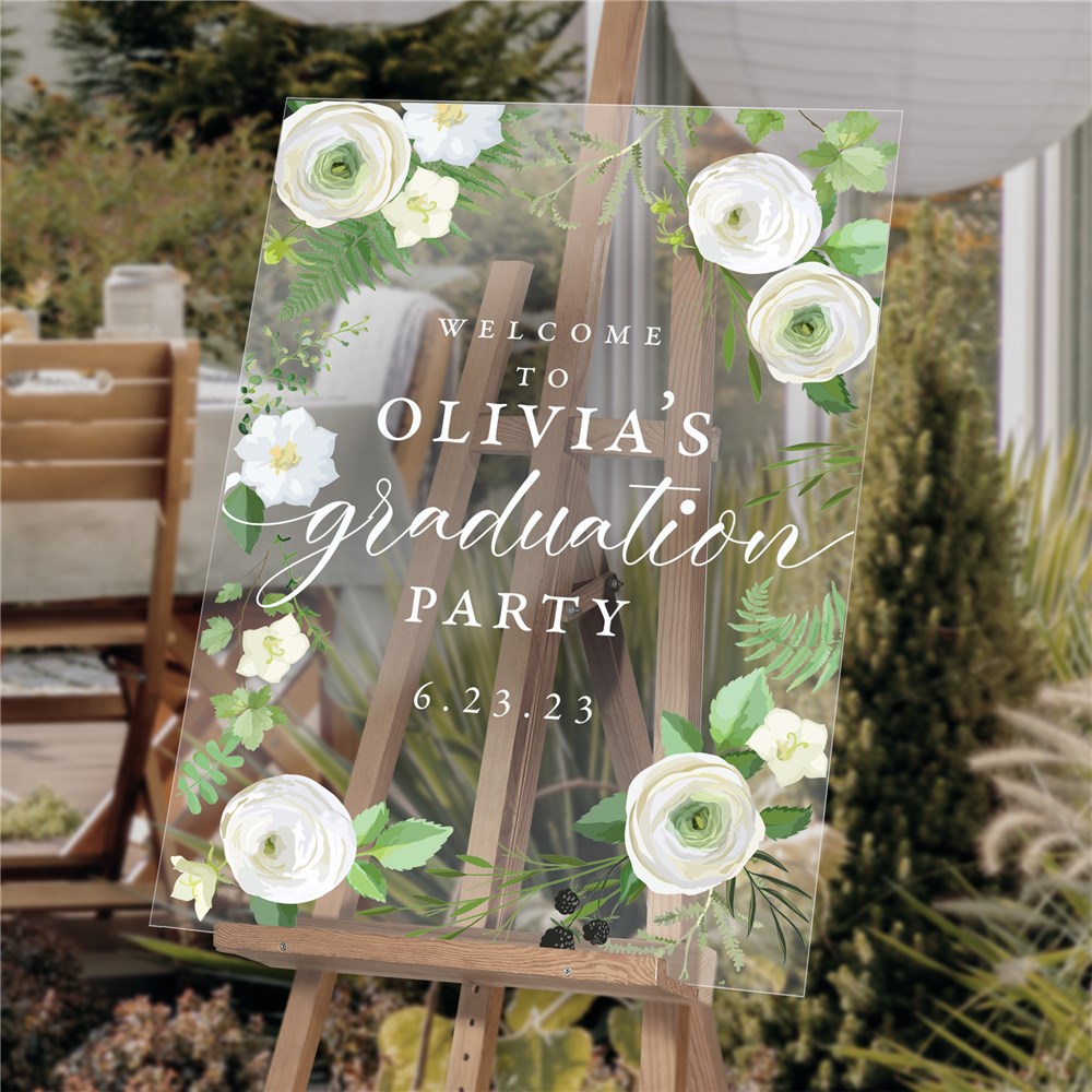 Personalized Acrylic Graduation Welcome Sign With Flower Design