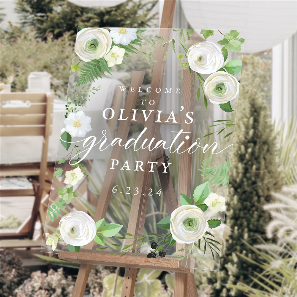 Personalized Acrylic Graduation Welcome Sign With Flower Design