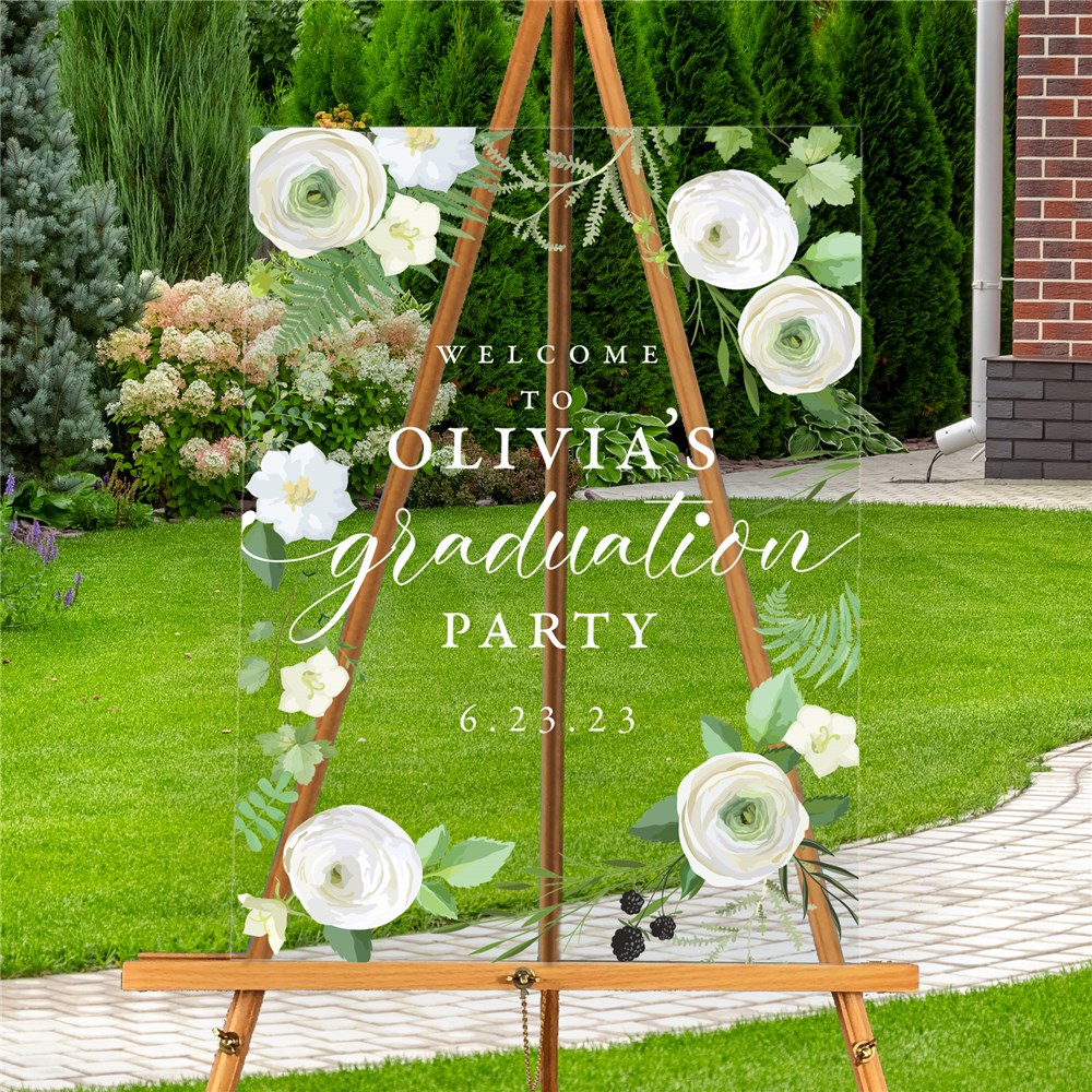 Personalized Acrylic Graduation Welcome Sign With Flower Design