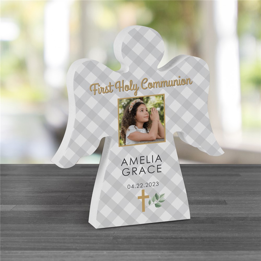Personalized Plaid Religious Angel Shaped Sign