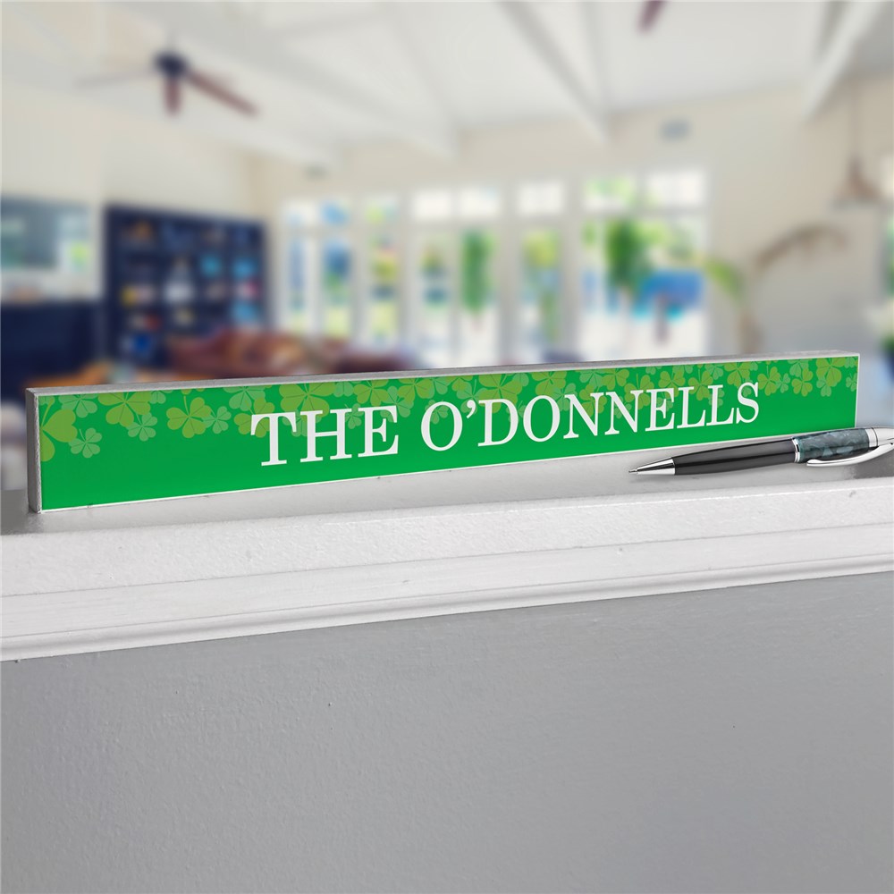 Personalized Shamrock Pattern Skinny Table Top Sign
