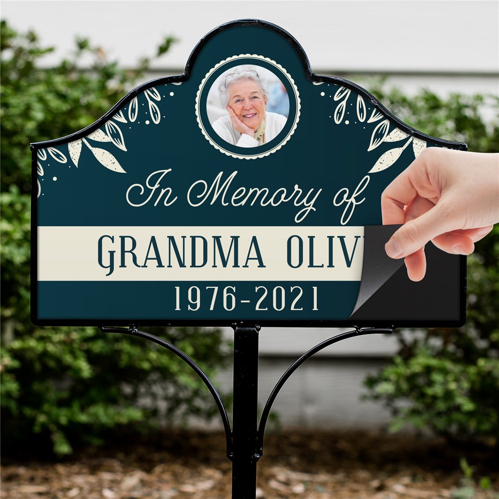 Personalized Blue With Cream Leaves Memorial Photo Magnetic Sign ...