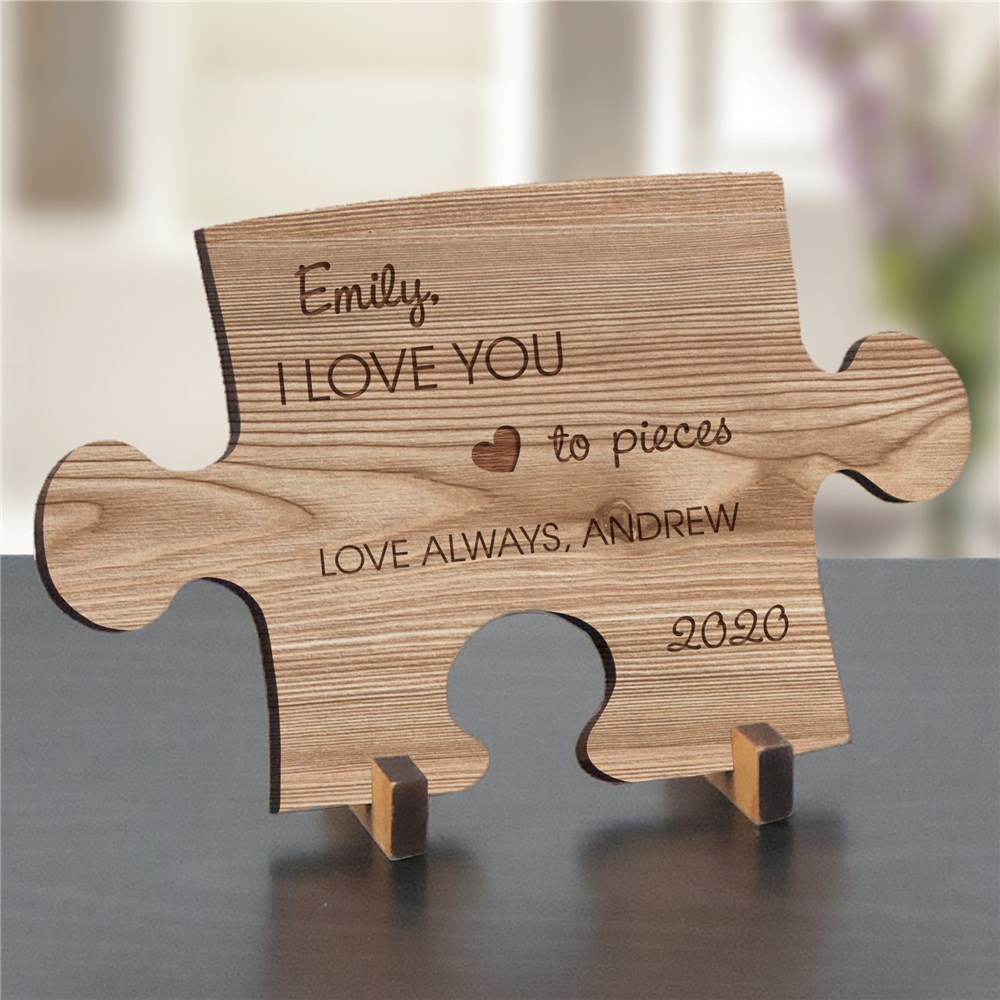 Engraved Love You To Pieces Wood Puzzle Piece | GiftsForYouNow