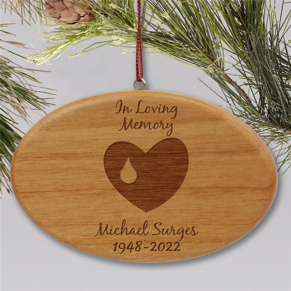 Engraved In Loving Memory Memorial Ornament | Wooden | GiftsForYouNow